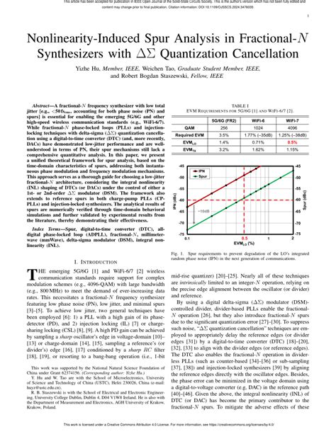 Pdf Nonlinearity Induced Spur Analysis In Fractional N Synthesizers With ΔΣ Quantization