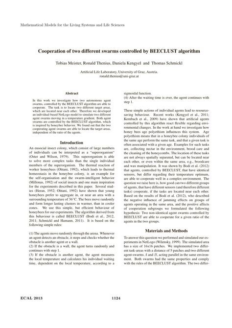 Pdf Cooperation Of Two Different Swarms Controlled By Beeclust Algorithm