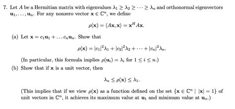 Solved 7 Let A Be A Hermitian Matrix With Eigenvalues λ1 ≥