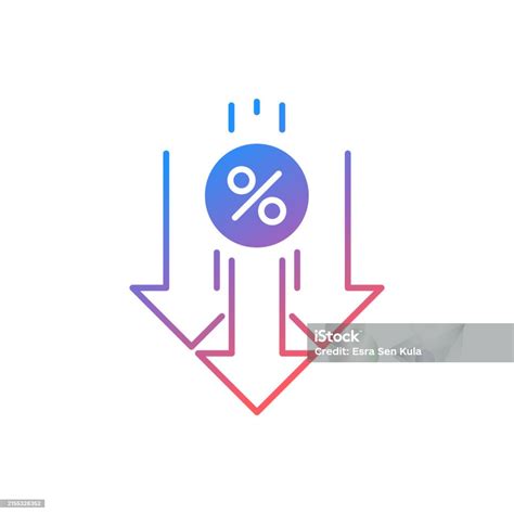 떨어지는 금리 그라데이션 색상 실선 아이콘 디자인 인포그래픽 웹 페이지 모바일 앱 Ui Ux 및 Gui 디자인에 적합합니다 Federal Reserve에 대한 스톡 벡터