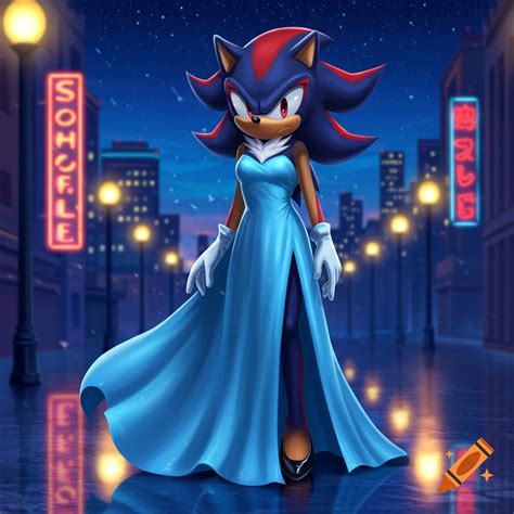 Shadow The Hedgehog Wearing A Blue Floor Length Dress With A High Slit