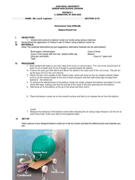 Prelim Performance Task Physics1 Pdf Mass Rocket