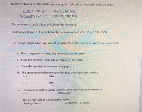 Solved We Have A Two Generator Lossless Power System Whose