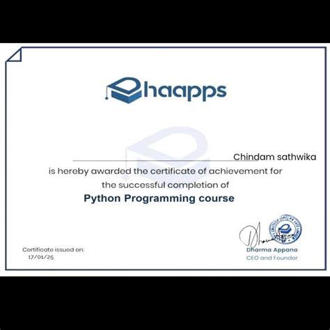 Chindam Sathwika On Linkedin Dhaapps Python Internship Course Achievement Dhaapps