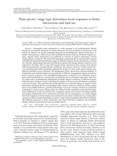 Pdf Plant Species Range Type Determines Local Responses To Biotic Interactions And Land Use