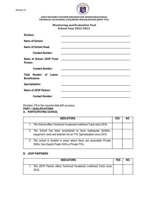 Annex 11 Monitoring And Evaluation Tool Pdf