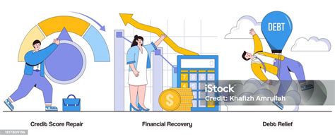 신용 점수 회복 재정 회복 성격이 있는 부채 탕감 개념 신용 수리 추상 벡터 일러스트 레이 션 세트입니다 금융 회생 부채 재활 신용 재건 은유 개념에 대한 스톡 벡터 아트