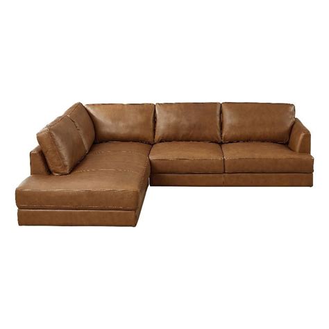 Griffith Upholstered Left Facing Leather Sectional Sofa In Cognac Tan