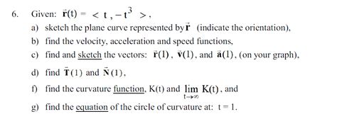 Solved 6 Given R T A Sketch The Plane Curve Chegg Com