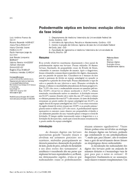 Pododermatite Séptica Em Bovinos Evolução Clínica Pdf Medicina Clínica Biologia