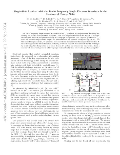 Pdf Single Shot Readout With The Radio Frequency Single Electron Transistor In The Presence Of