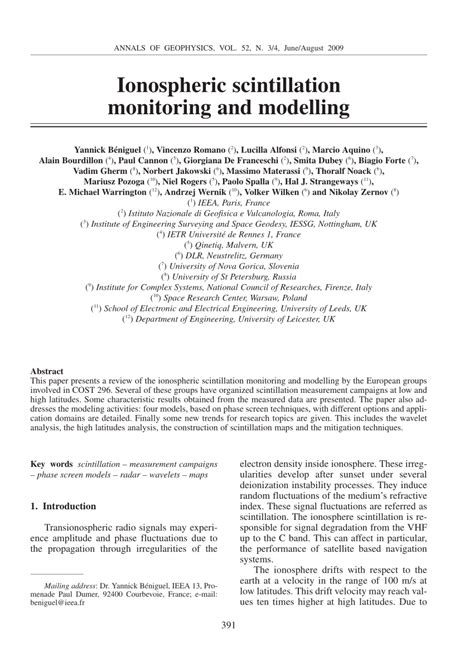 Pdf Ionospheric Scintillation Monitoring And Modelling