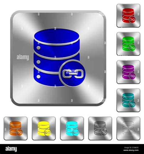 Joined Database Tables Engraved Icons On Rounded Square Glossy Steel