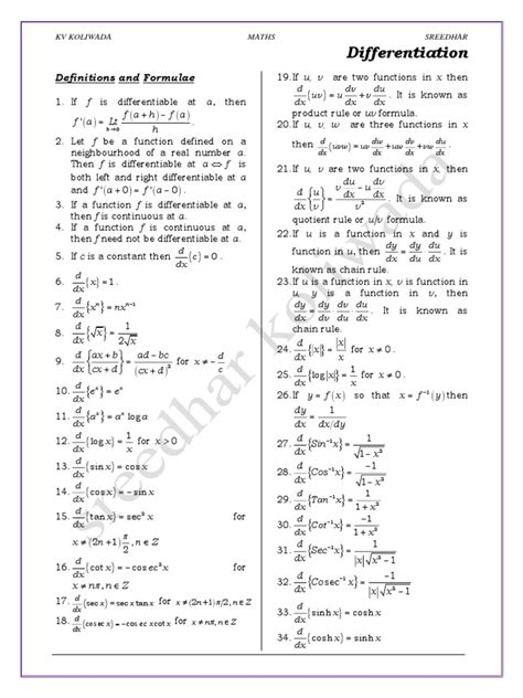 Differentiation Concept And Mcq Pdf Derivative Elementary Mathematics