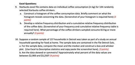 Excel Questions Starbucks Excel File Contains Chegg
