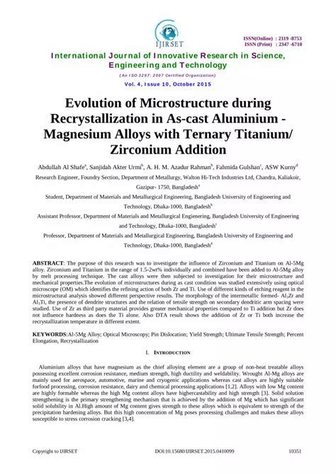 Pdf Evolution Of Microstructure During Recrystallization In As Cast
