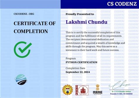 Lakshmi Chundu On Linkedin Python Certification Cscodenz