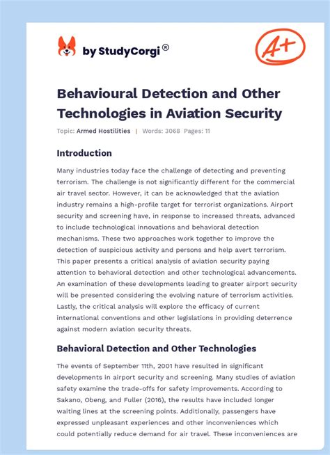 Behavioural Detection And Other Technologies In Aviation Security Free Essay Example