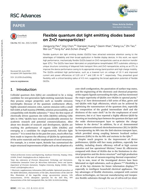 Pdf Flexible Quantum Dot Light Emitting Diode Based On Zno Nanoparticles