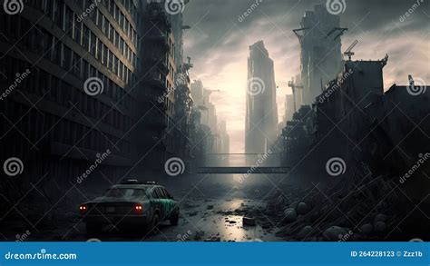 Dark Dystopian Dead Cityscape Neural Network Generated Art Stock