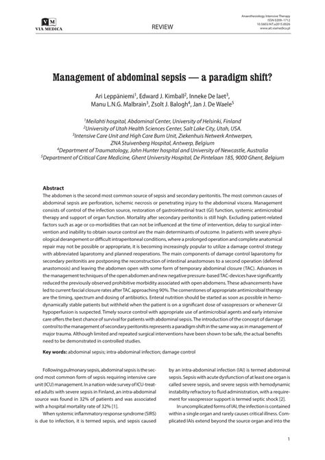 Pdf Management Of Abdominal Sepsis A Paradigm Shift