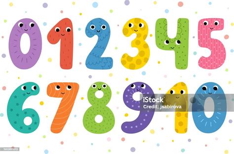아이들을 위한 귀여운 숫자 만화 스타일의 행복한 숫자 모음 숫자에 대한 스톡 벡터 아트 및 기타 이미지 숫자 0 0명