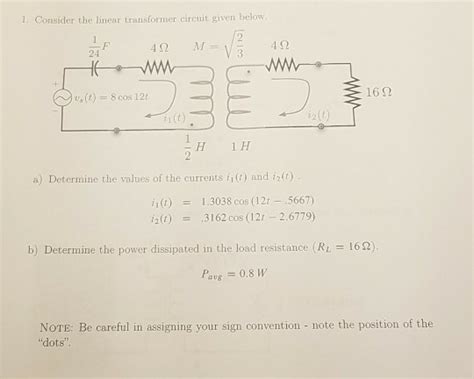 solved 1 consider the linear transformer circuit given