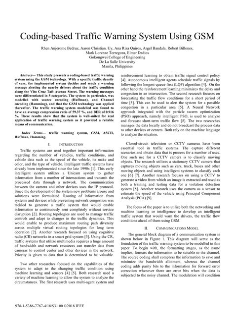 Pdf Coding Based Traffic Warning System Using Gsm Pdf Coding Based Traffic Warning System Using Gsm