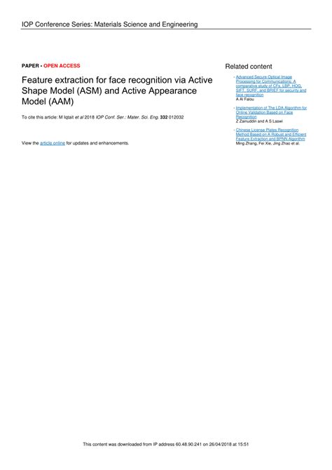 Pdf Feature Extraction For Face Recognition Via Active Shape Model