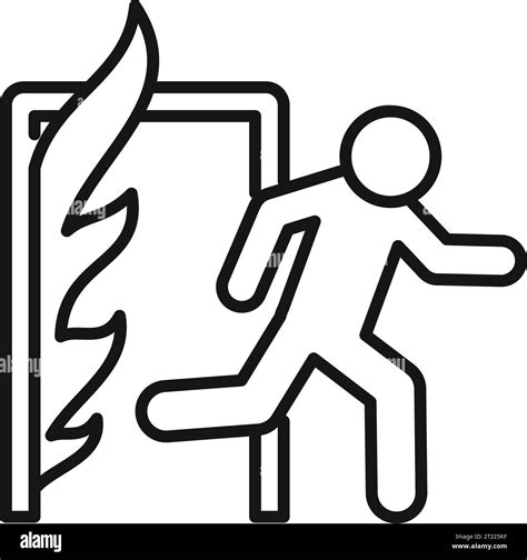 Fire Evacuation Icon Outline Vector Work Alarm People Run Stock