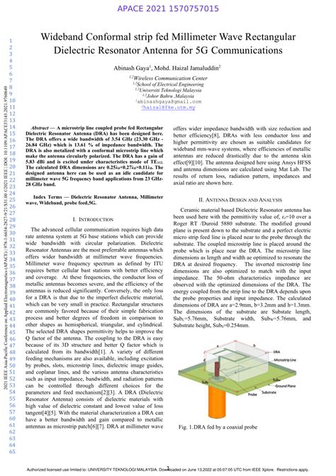 Pdf Wideband Conformal Strip Fed Millimeter Wave Rectangular