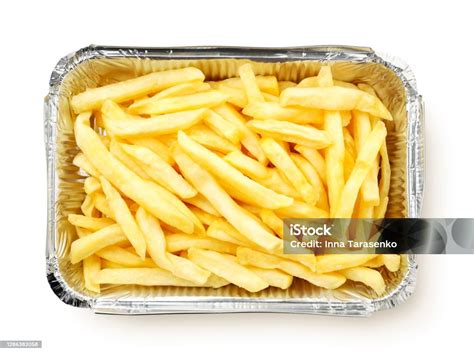 흰색 배경에 포장에 감자 튀김 고립 위에서 보는 경치 프렌치 프라이에 대한 스톡 사진 및 기타 이미지 프렌치 프라이 호일