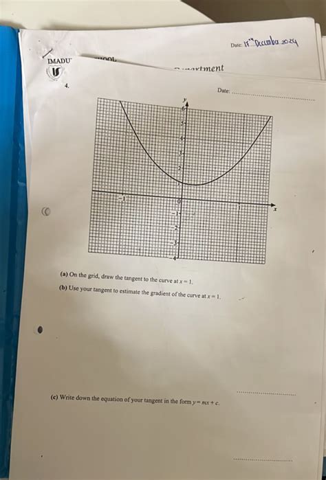 a on the grid draw the tangent to the curve at x 1 b use your