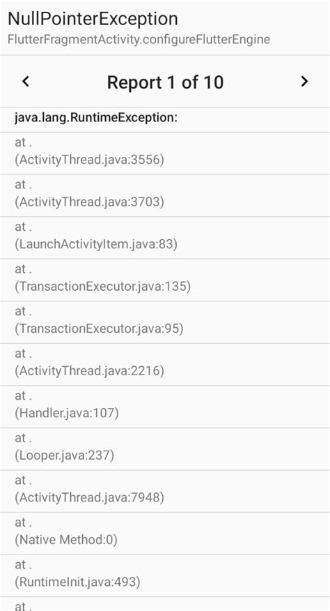 App In Production Reporting Null Pointer Exception In FlutterFragmentActivity