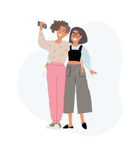 Due Ragazze Lesbiche Che Si Abbracciano Si Fanno Il Selfie