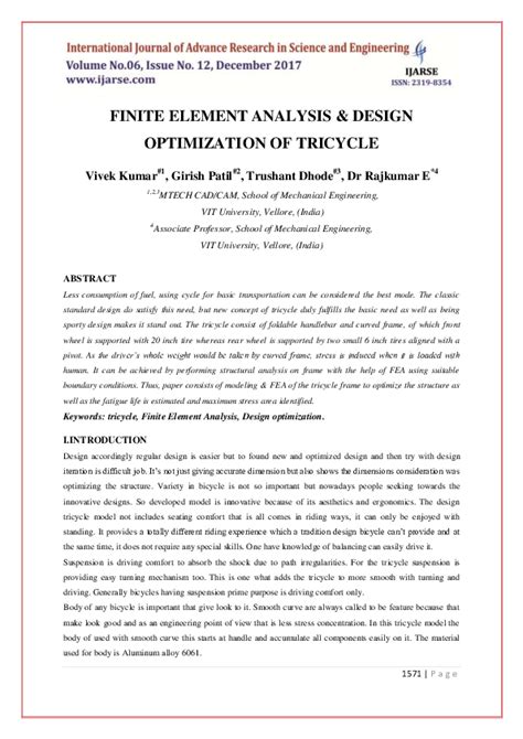 finite element analysis and design optimization of tricycle