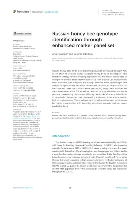 Pdf Russian Honey Bee Genotype Identification Through Enhanced Marker