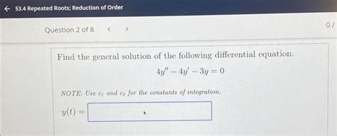 Solved This Is Not A Repeated Root So I Tried Eulers Chegg Com
