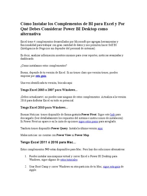 Cómo Instalar Los Complementos De Bi Para Excel Y Por Qué Debes Considerar Power Bi Desktop Como