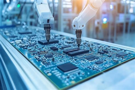 Electronic Circuit Production Line In A Manufacturing Factory Premium