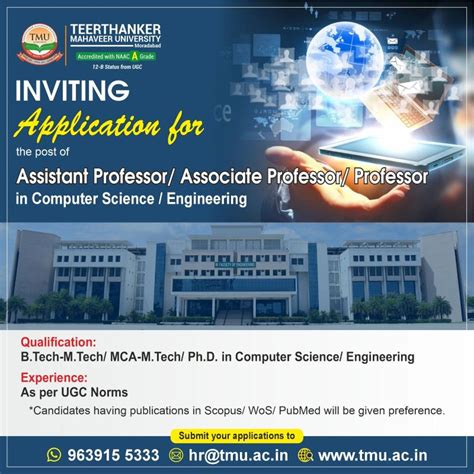 Hiringnow Professor Associateprofessor Assistantprofessor Computerscienceengineering Tmu