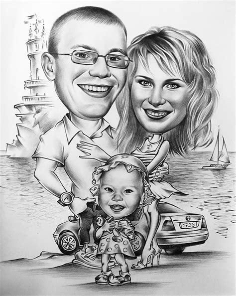 Рисувана семейна карикатура Рисуване на карикатури колажи и шаржове по снимка