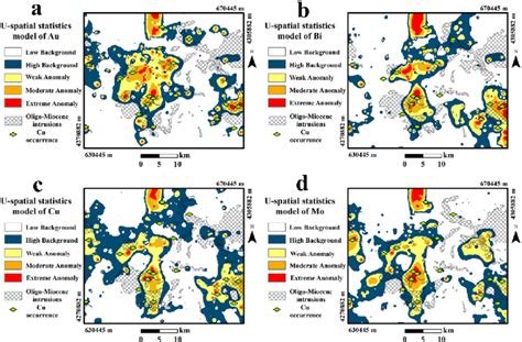 Spatial Distribution Maps Of Geochemical Populations Of A Au B Bi Download Scientific