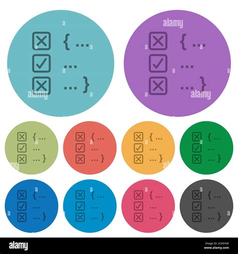 source code checking darker flat icons on color round background stock