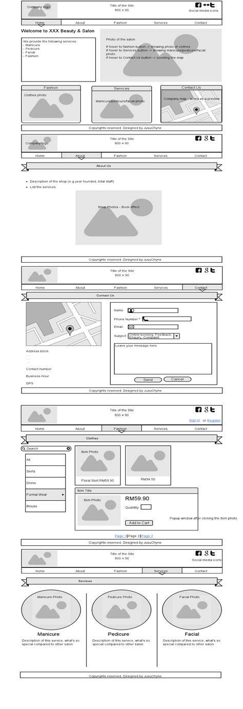Wireframe Beauty Salon Fashion Website Wireframe Wireframe Website Salon Style
