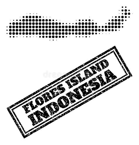 Halftone Map Of Indonesia Flores Island And Scratched Framed Stamp Stock Vector Illustration