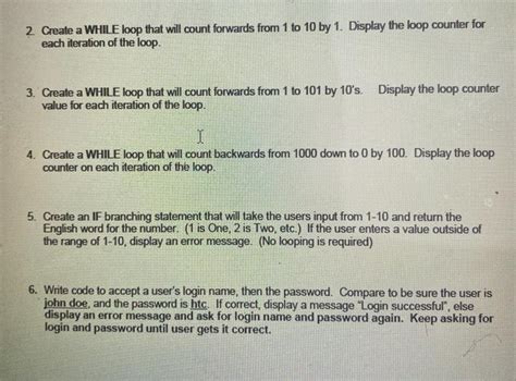 Solved Create A WHILE Loop That Will Count Forwards From Chegg
