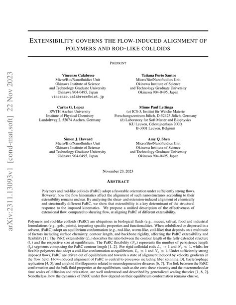 Pdf Extensibility Governs The Flow Induced Alignment Of Polymers And Rod Like Colloids Preprint