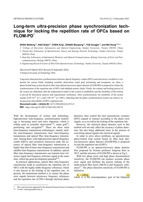 Pdf Long Term Ultra Precision Phase Synchronization Technique For
