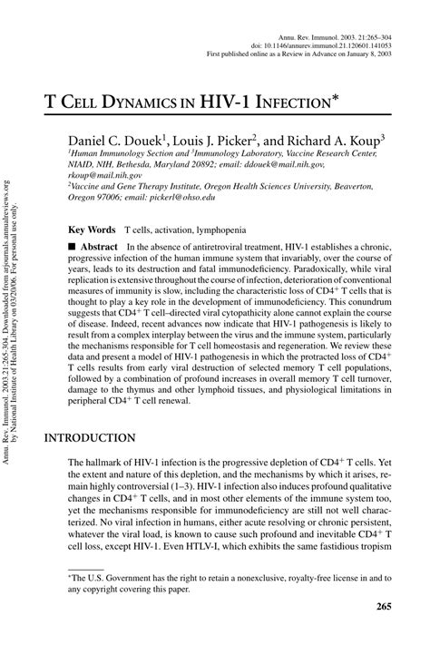 Pdf T Cell Dynamics In Hiv 1 Infection